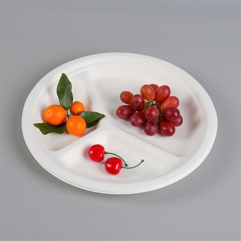 9" Inch 3-Compartment Sugarcane Fiber Plate (500Pcs/Ctn) – Fayaz Disposable